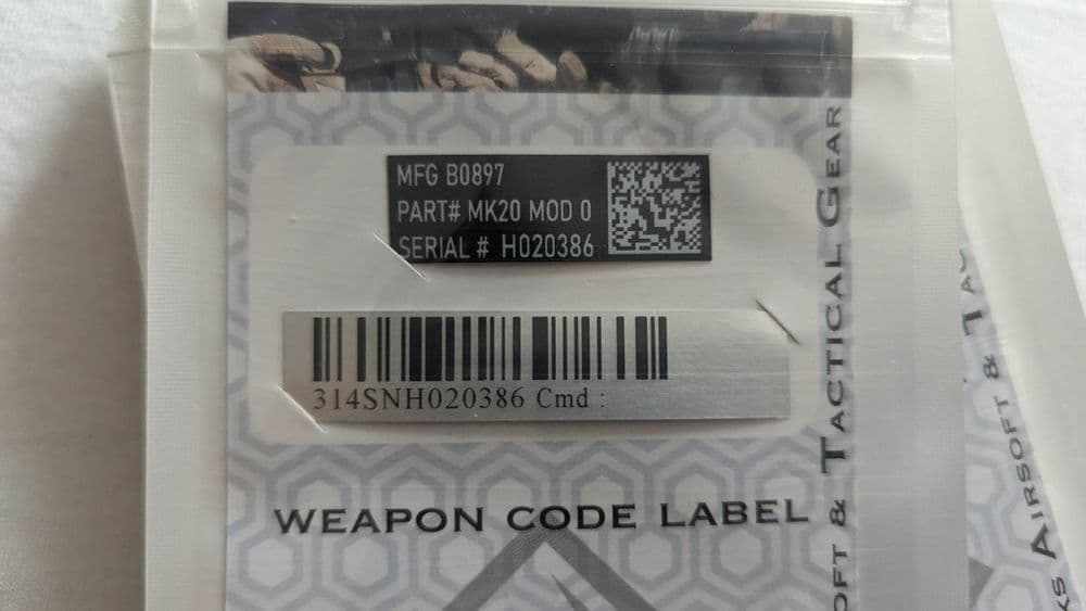 Blackjack Tactical Weapon Code Label For MK20Mod0 SCAR SSR