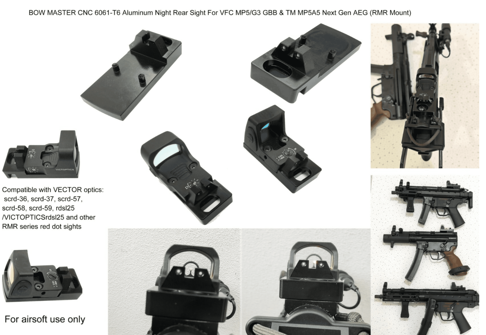 Bow Master Night Rear Sight RMR Mount For Umarex / VFC HK53 / MP5 / G3 ...