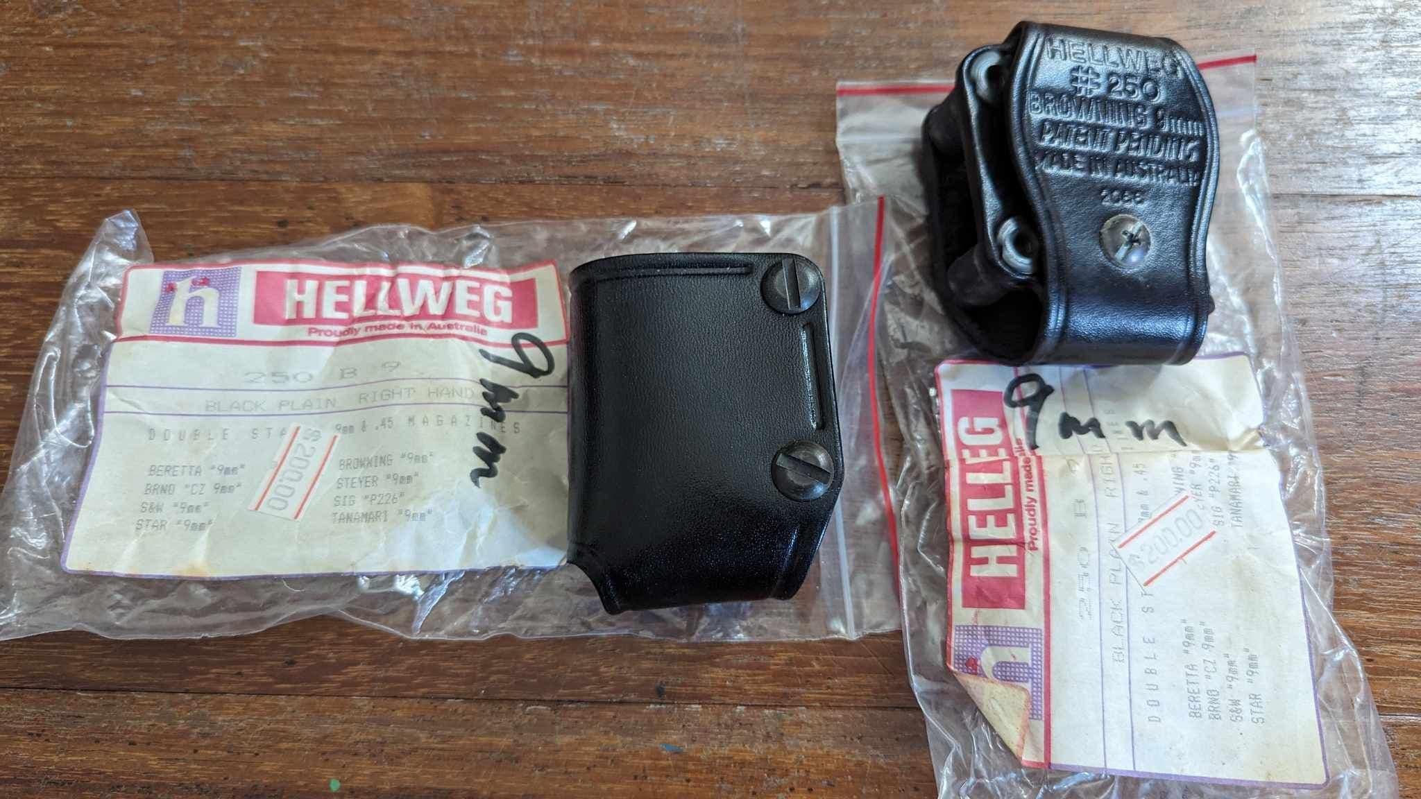 HELLWEG Made in Australia Hi-power 9mm magazine leather pouch x2
