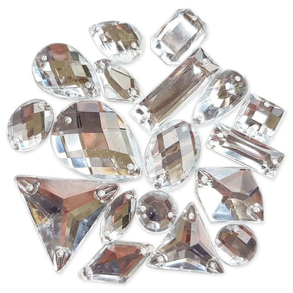 CLEAR 50pcs Assorted Sew on Gems embellishment Pack