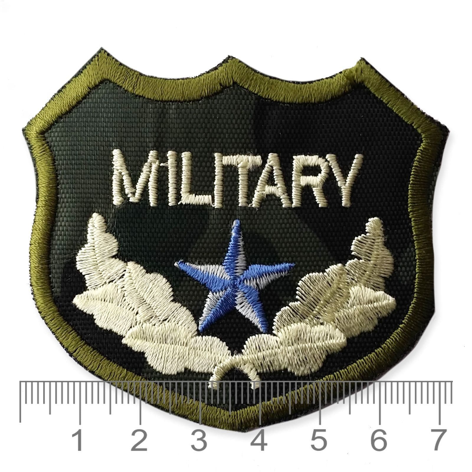 GREEN MILITARY SHIELD MOTIF IRON ON EMBROIDERED PATCH APPLIQUE