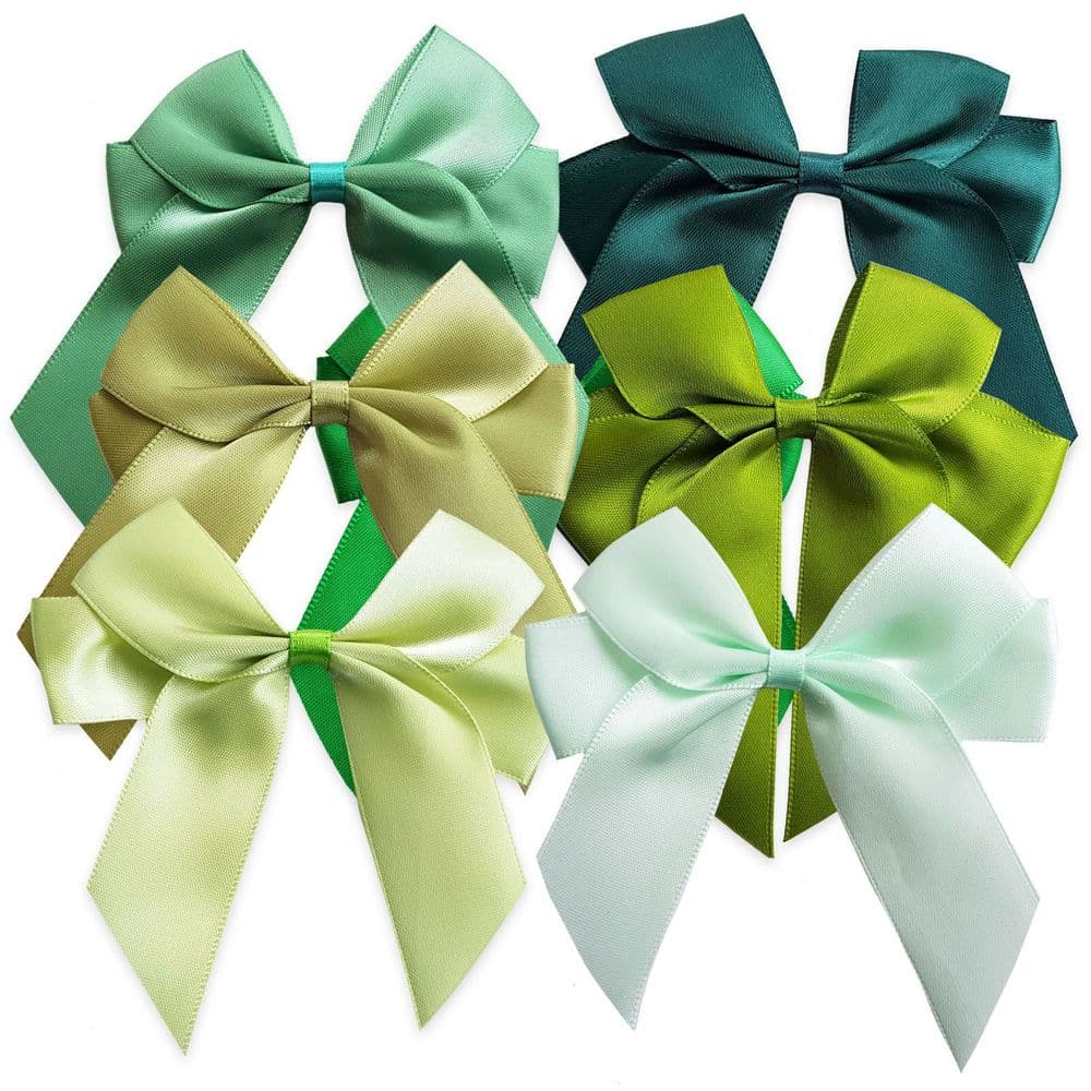 GREEN MIX 90mm Large Ribbon Bows Pack of 6