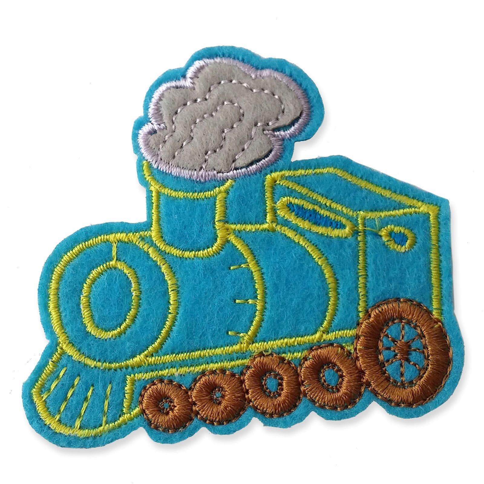 LIGHT BLUE TRAIN MOTIF IRON ON EMBROIDERED PATCH APPLIQUE