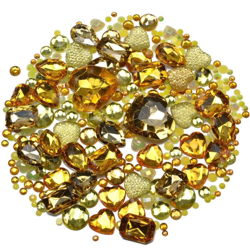 Mixed Pack of YELLOW Gems and Diamante Embellishments