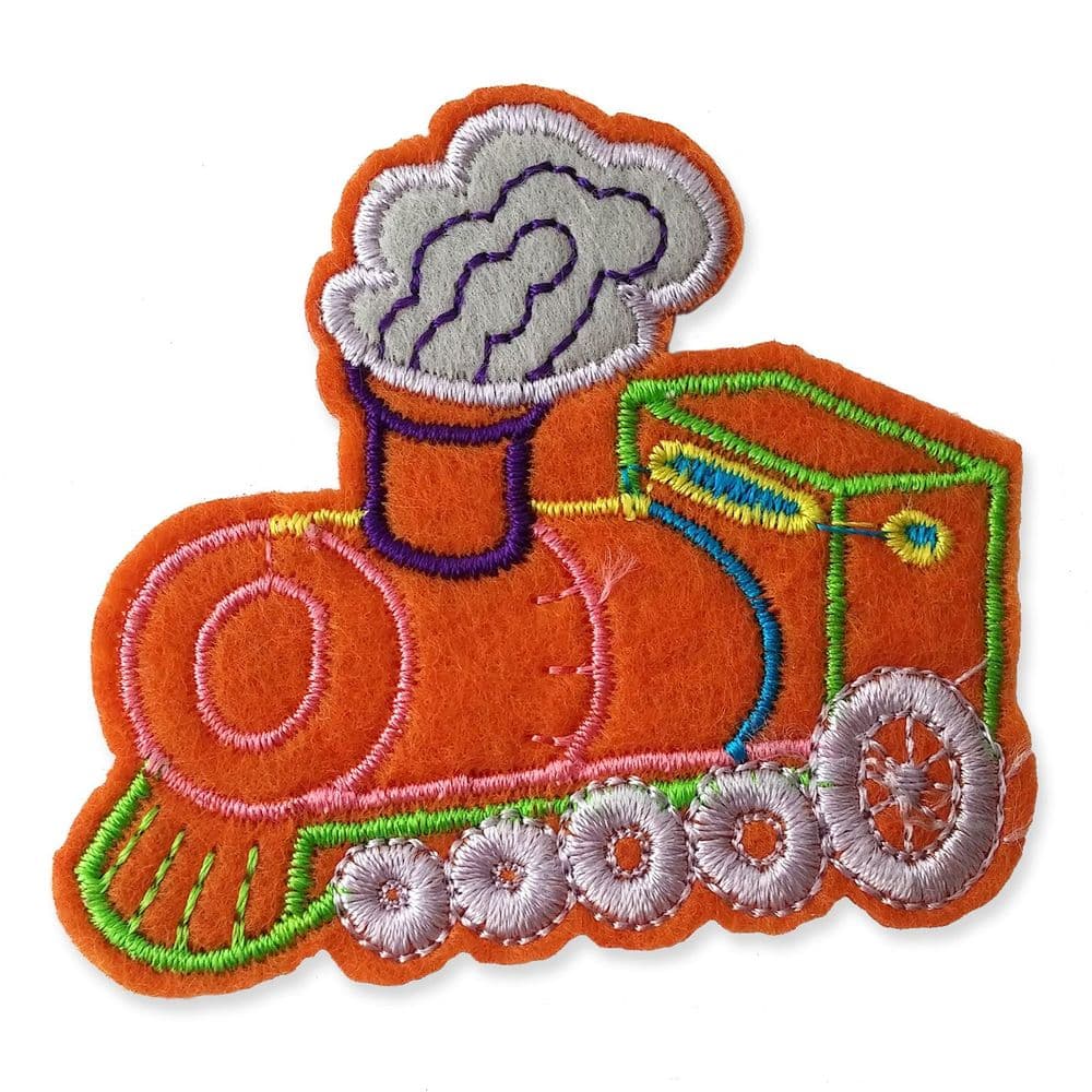 ORANGE TRAIN MOTIF IRON ON EMBROIDERED PATCH APPLIQUE