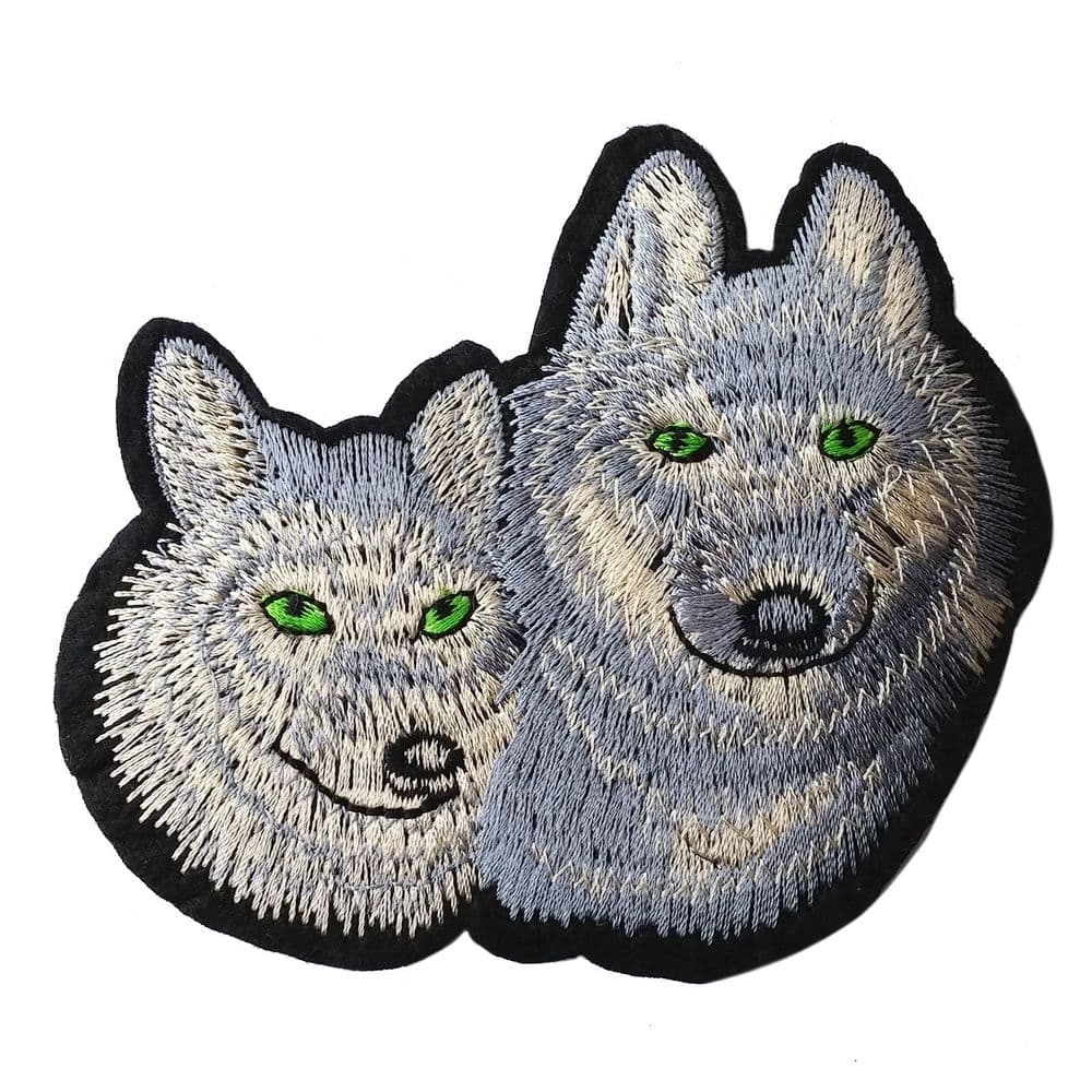 WILD WOLVES MOTIF IRON ON EMBROIDERED PATCH APPLIQUE