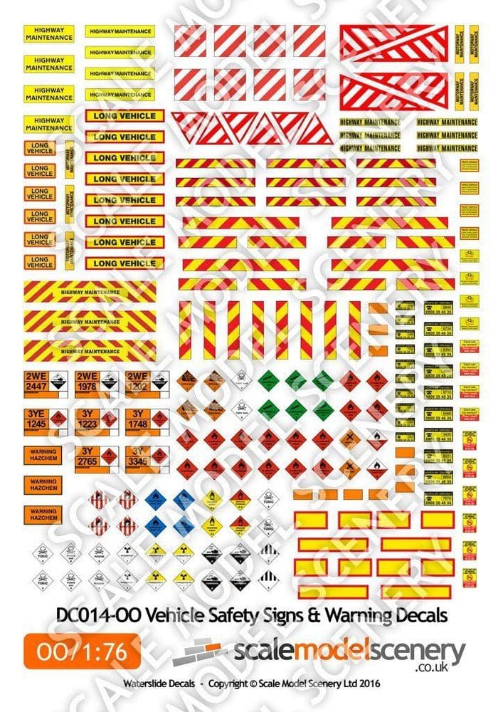 DC014-OO Vehicle Safety & Warning Decals Hazchem etc OO/4mm/1 76