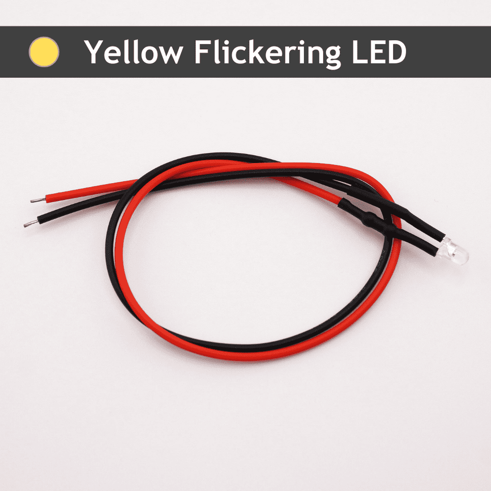 Pre-Wired 3mm Yellow/Amber Flickering LED 9 to 12v Pack of 1