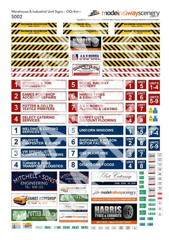 S002-OO Warehouse & Industrial Unit Signs OO/4mm/1 76