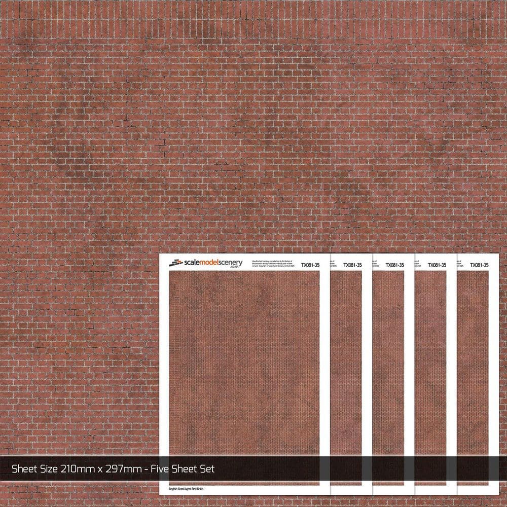 TX081-35 English Bond Aged Red Brick Paper (Pack of 5) - 1:35 Scale