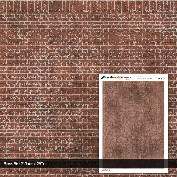 TX081-OO English Bond Aged Red Brick Texture Paper Pack of 5 - OO/4mm/1 76