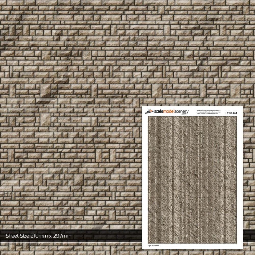 TX101-OO Light Stone Wall Paper Pack of 5 - OO/4mm/1 76