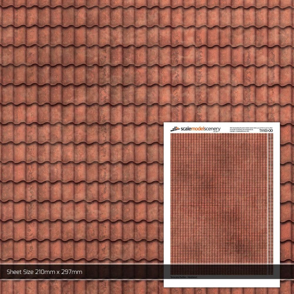 Terracotta Pantile Roofing Paper - TX103 for OO/4mm/1:76 Scale