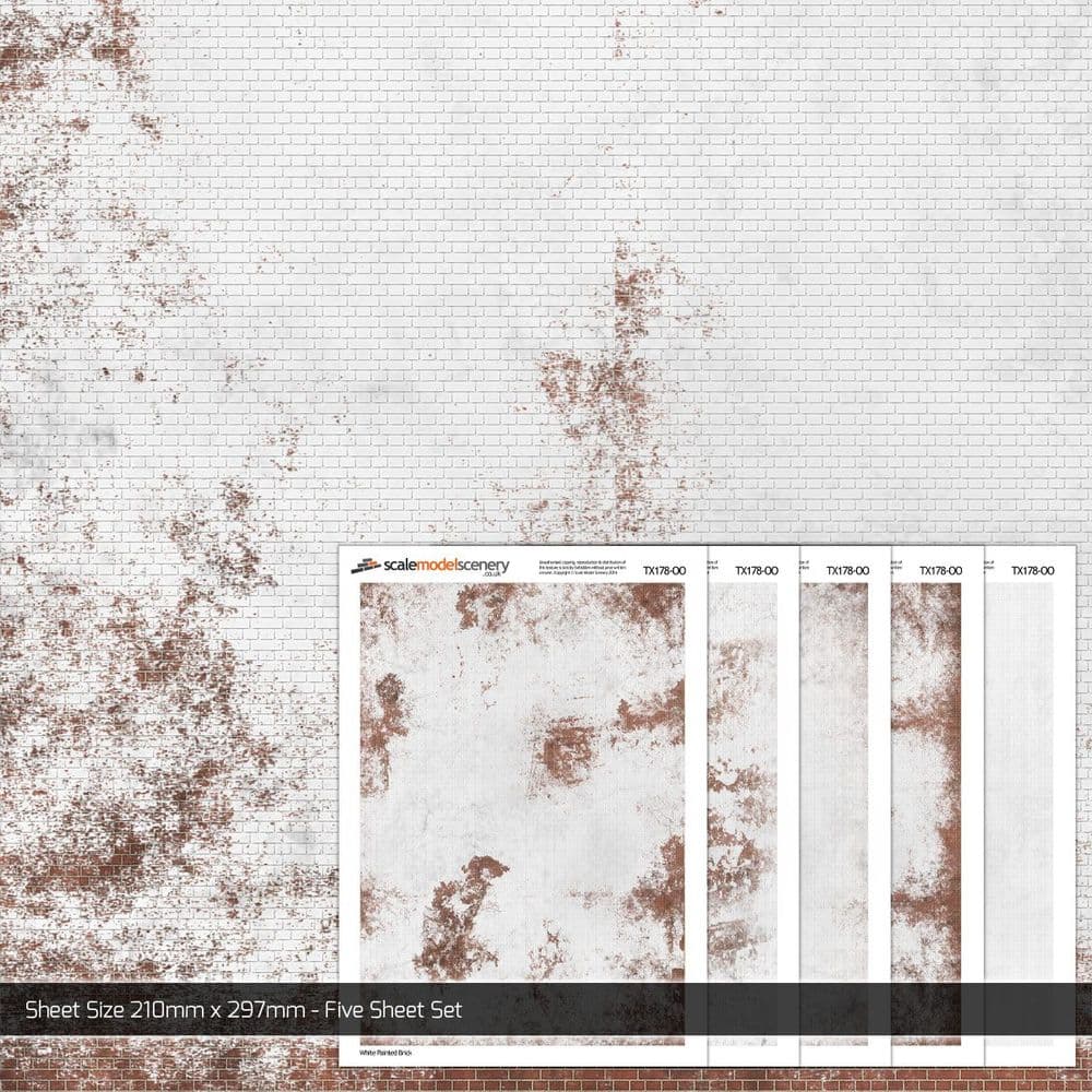 TX178-OO Weathered White Painted Brick Texture Paper Pack of 5 - OO/4mm ...
