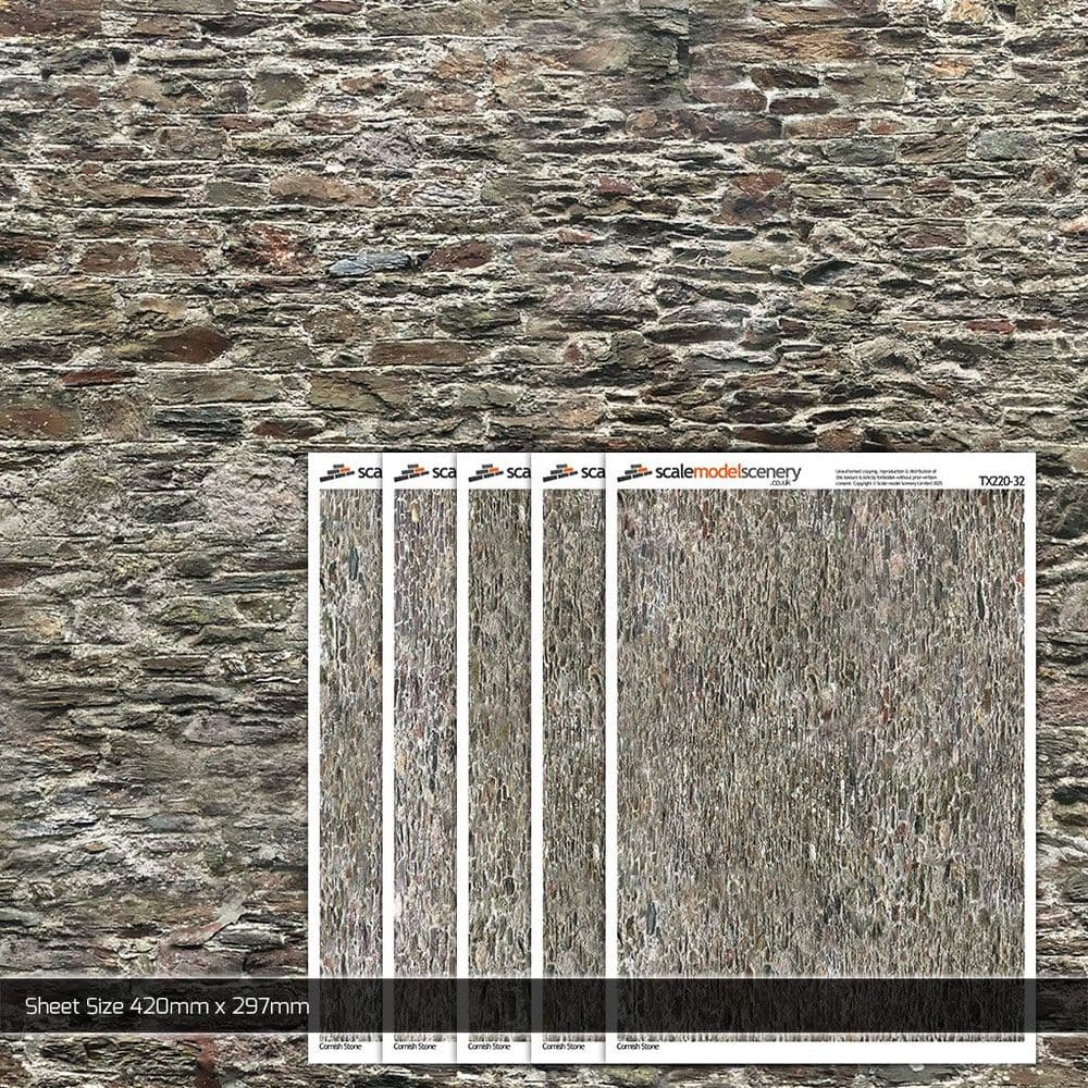TX220-32 Old Stone Wall Paper Sheets (Pack of 5) For 1:32 Scale Model ...
