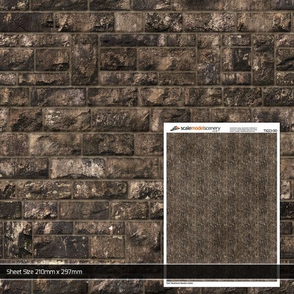TX223-OO Dark Weathered Random Ashlar Brick Texture Paper Pack of 5 ...