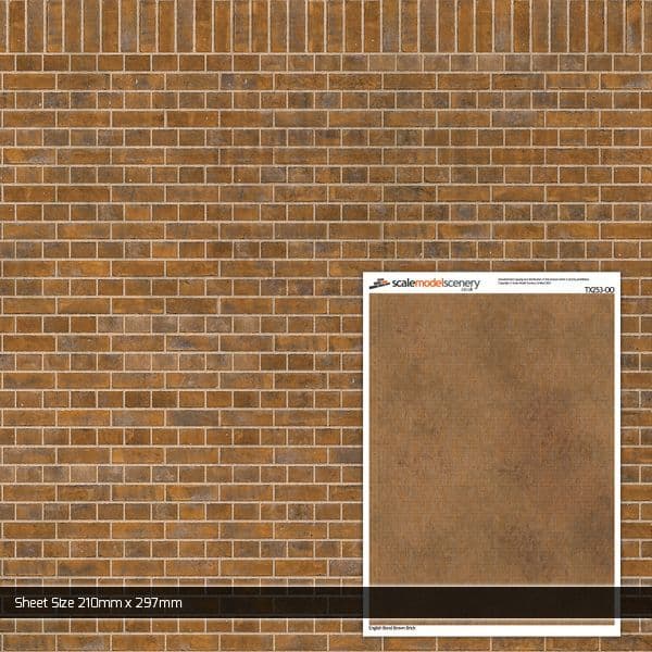 TX253-OO English Bond Brown Brick Texture Paper Pack of 5 - OO/4mm/1 76