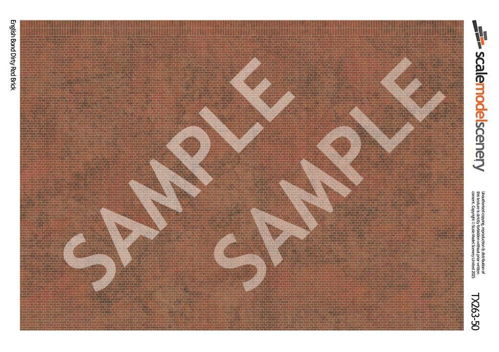 TX263-50 English Bond Dirty Red Brick Texture Paper Pack of 5 - 1 50 Scale