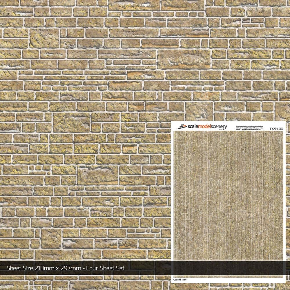 TX271-OO Cotswold Stone Brick Texture Paper Pack of 5 - OO/4mm/1 76