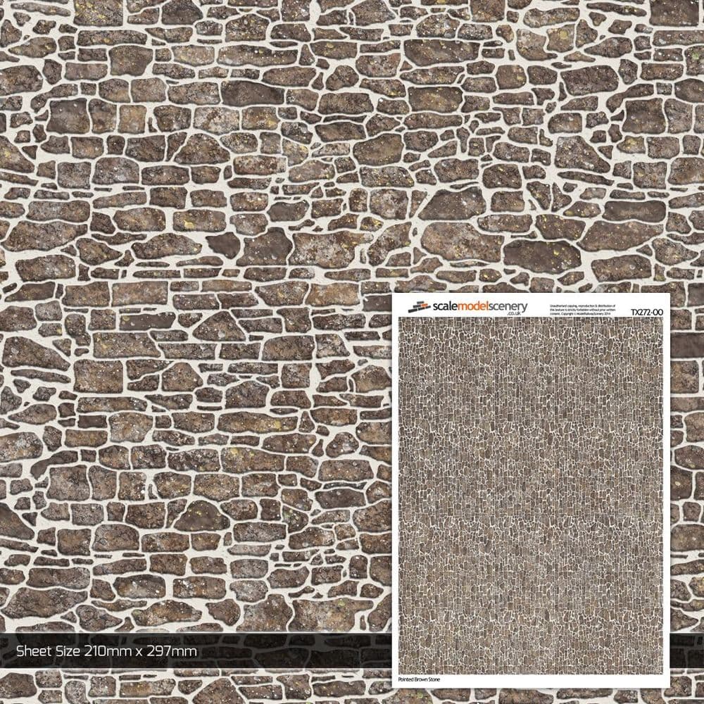 TX272-OO Pointed Brown Stone Texture Paper Pack of 5 - OO/4mm/1 76