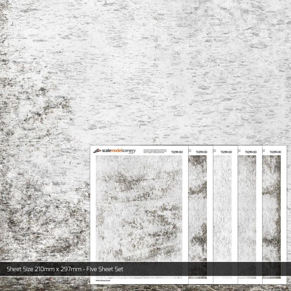 TX299-OO Weathered Whitewashed Stone Paper Sheets (Pack of 5) For OO Gauge