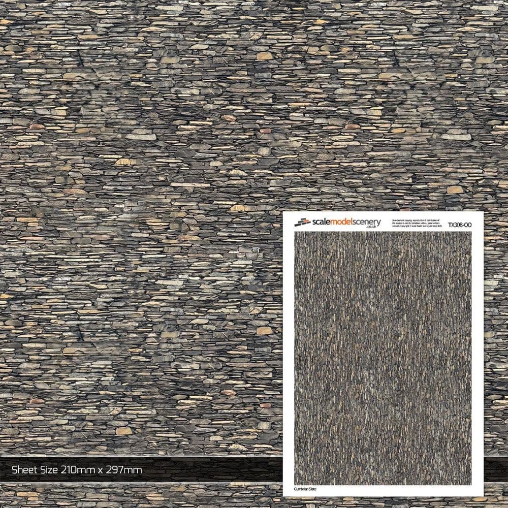 TX308-OO Cumbrian Slate Stone Paper (Pack of 5) For OO/4mm/1:76 Scale