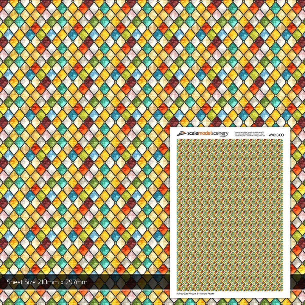 WX010-OO Stained Glass Windows Sheet 3 - Diamond Pattern OO/4mm/1 76
