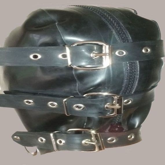 Bondage Hood with D Ring and Straps