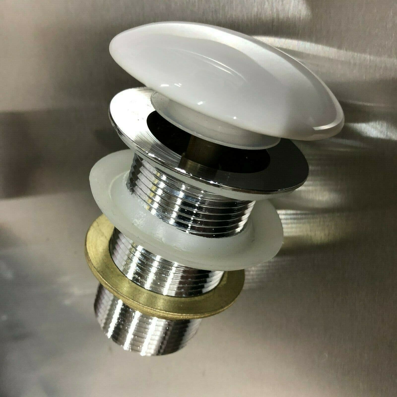 Ceramic White Round Basin Waste CLICK CLACK Pop Up Sink Plug Brass 68mm