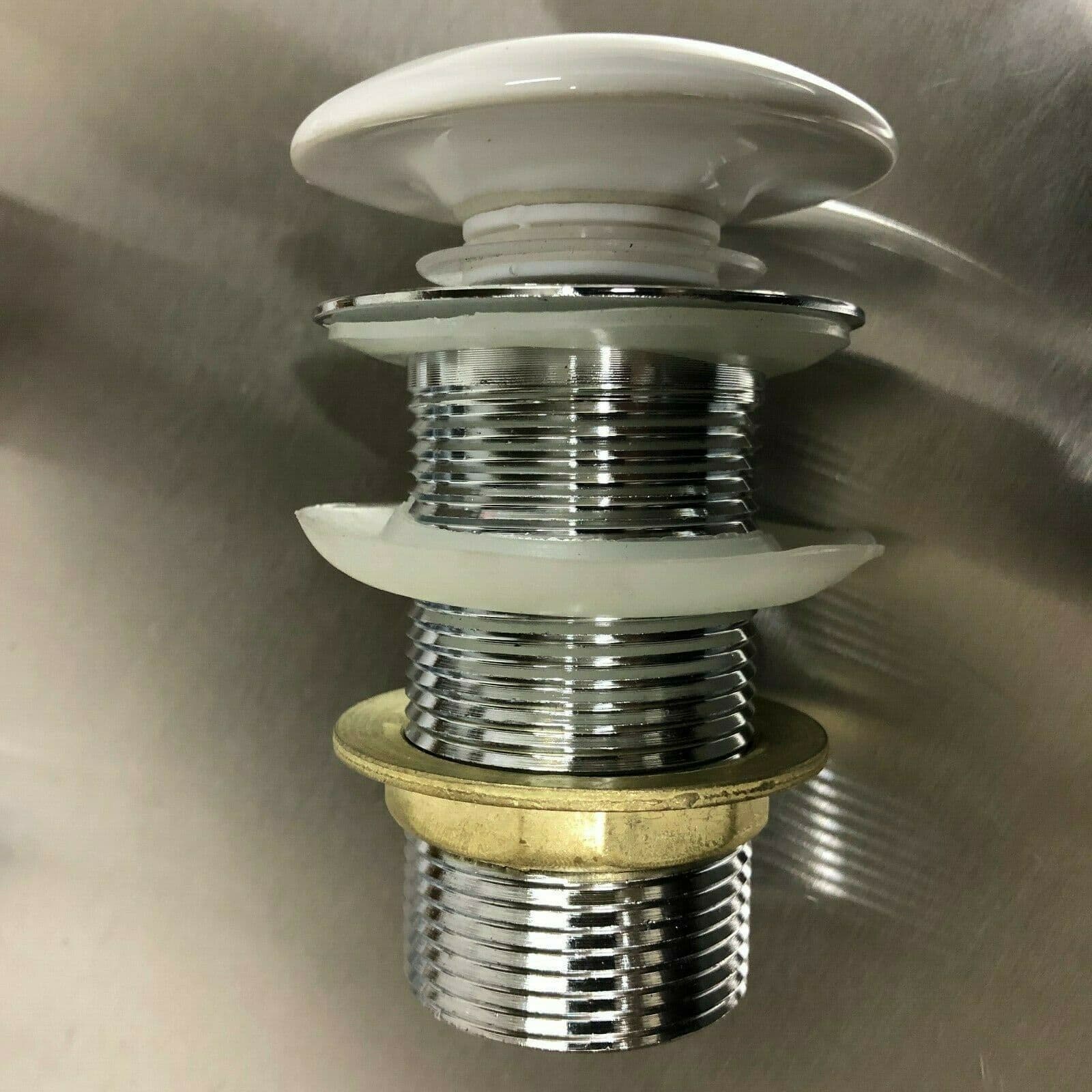 Ceramic White Round Basin Waste CLICK CLACK Pop Up Sink Plug Brass 68mm