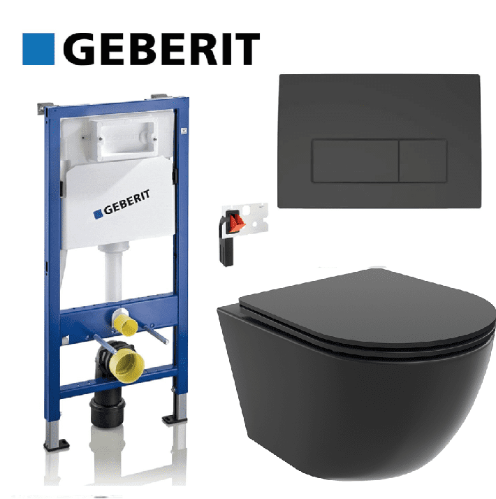 GEBERIT DUOFIX UP100 FRAME FLUSH PLATE DELTA 50 MATT BLACK RIMLESS WC ...