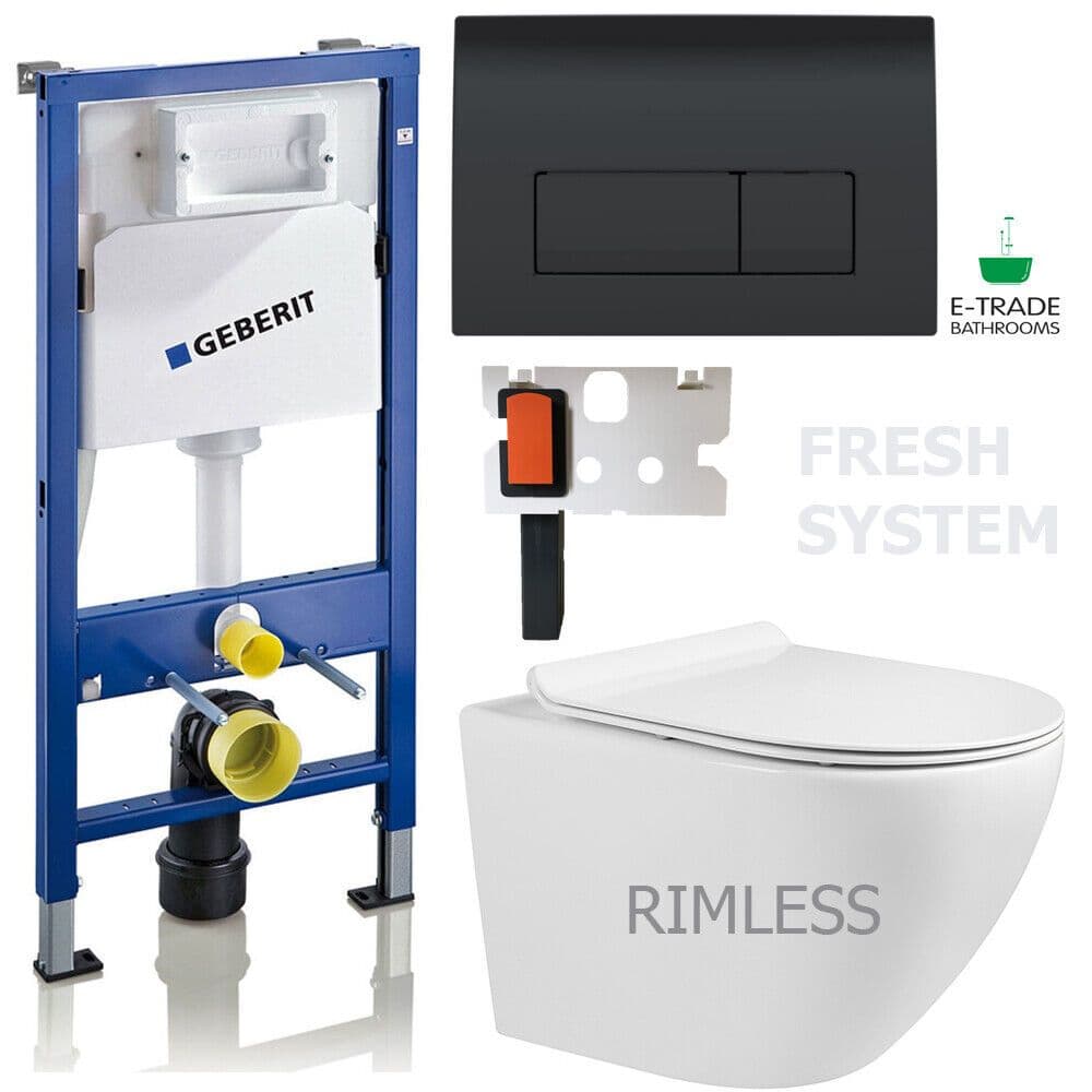 GEBERIT UP100 FRAME BLACK DELTA 51 FLUSH PLATE WALL HUNG SOFT CLOSING ...
