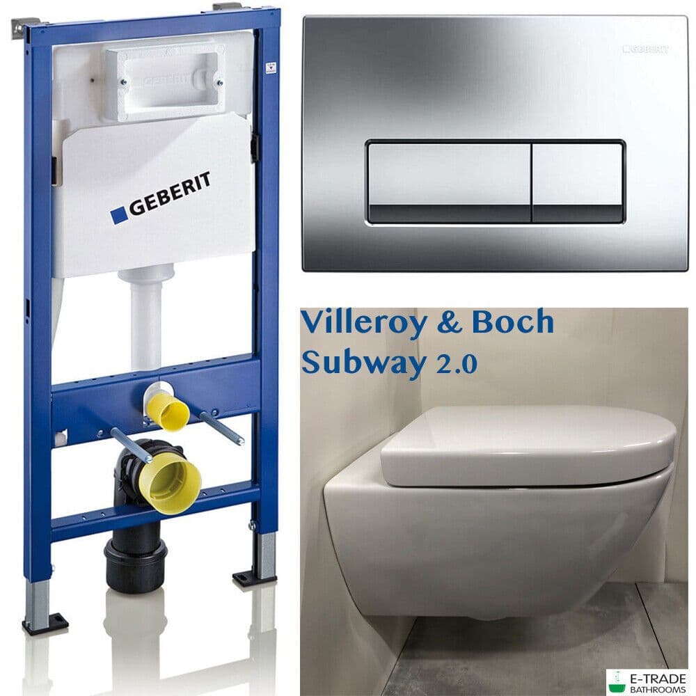 GEBERIT UP100 WC FRAME DELTA 51 PLATE VILLEROY&BOCH SUBWAY SOFT CLOSING ...