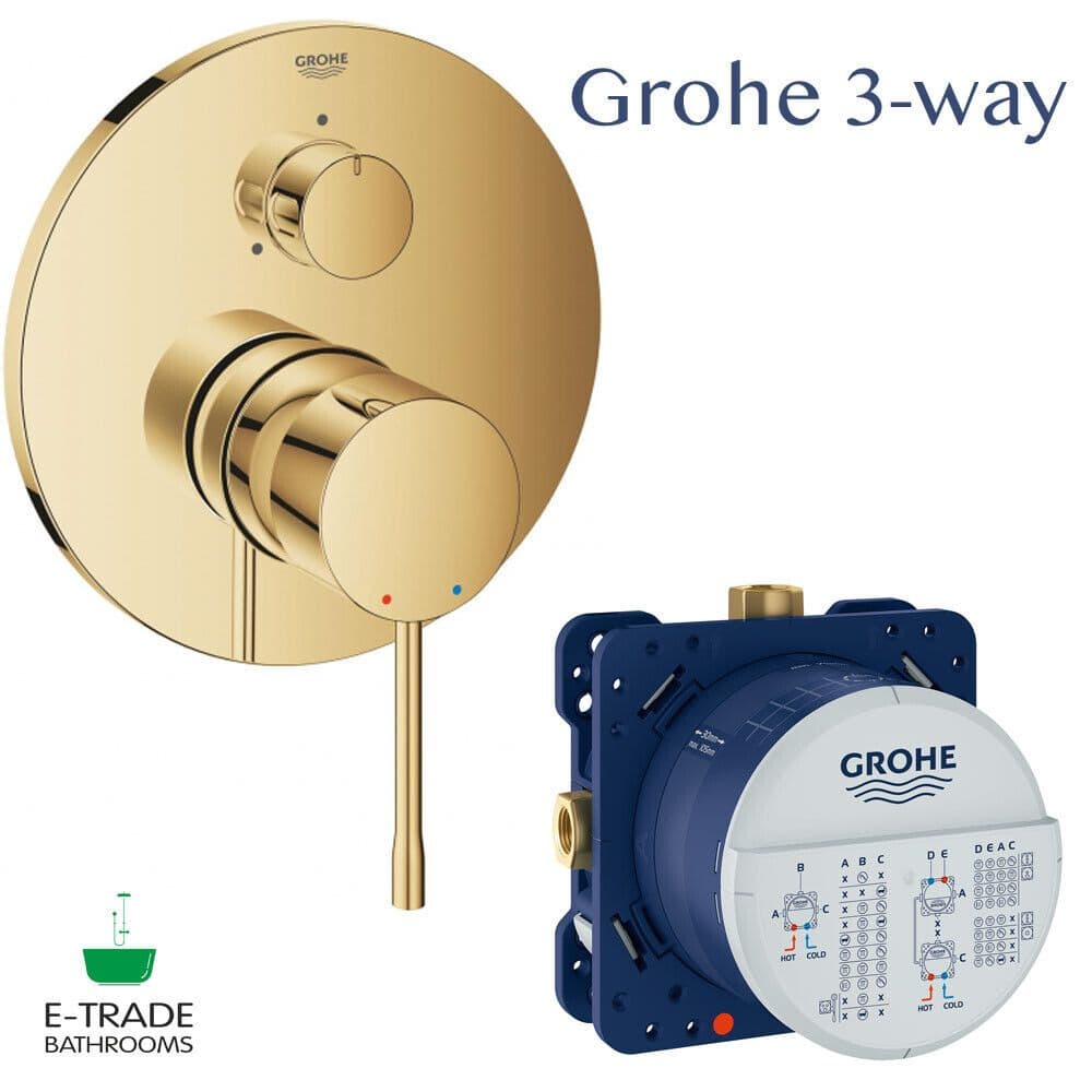 GROHE ESSENCE 3Way Thermostatic Shower Mixer 24092GL1 Gold Cool Sunrise ...