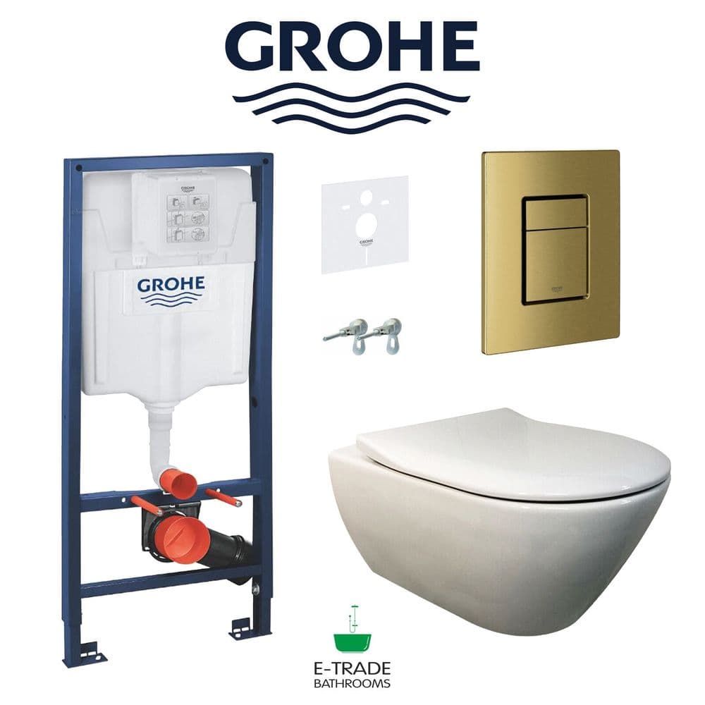 GROHE Rapid Frame Brushed Gold Flush Plate with Villeroy & Boch Subway ...