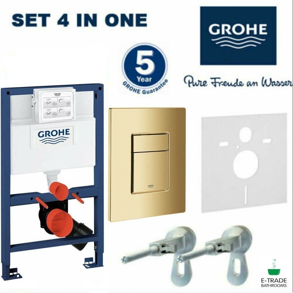 GROHE RAPID SL 82cm WC TOILET FRAME SKATE COSMOPOLITAN GOLD FLUSH PLATE ...