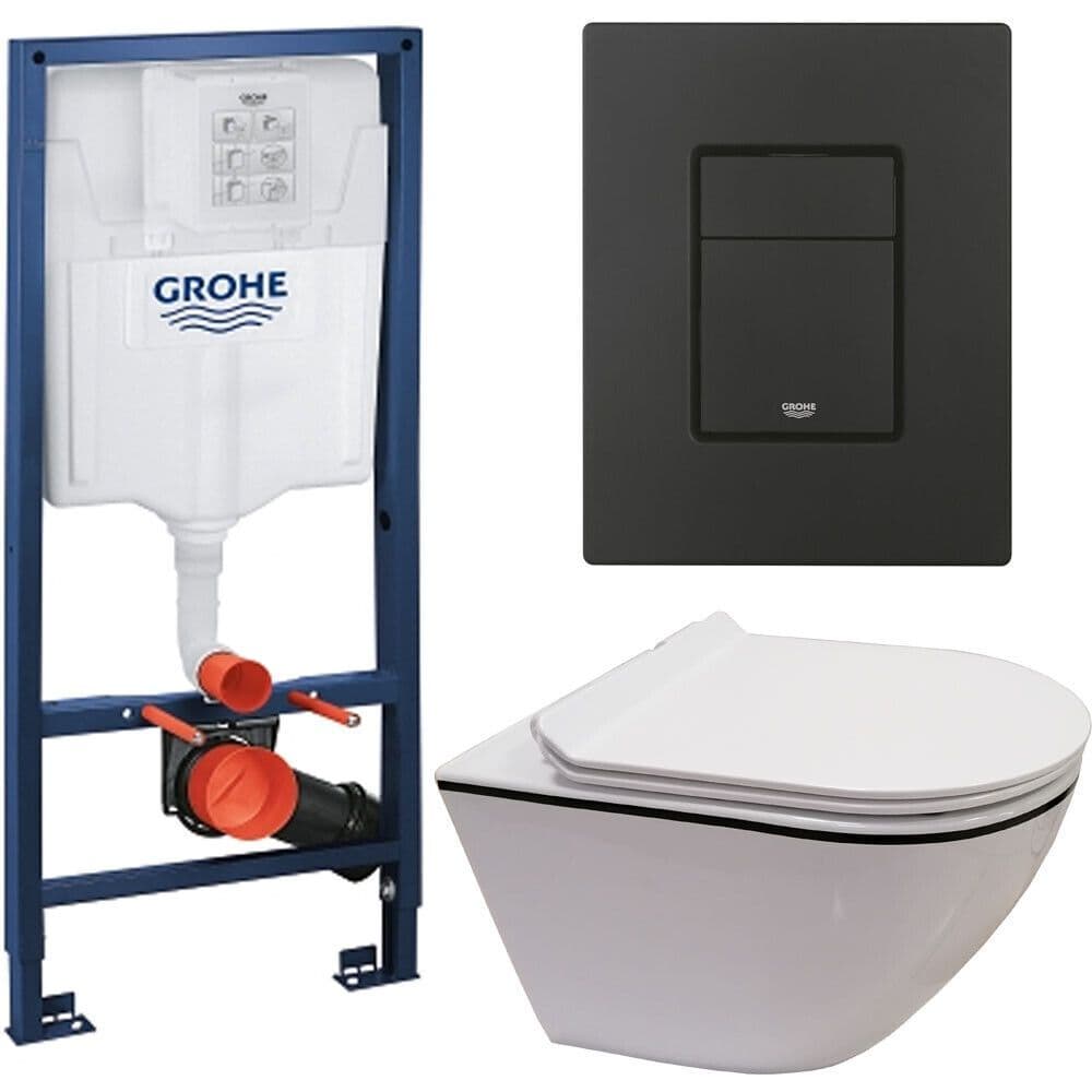GROHE Rapid SL Frame MATT BLACK Plate EVEN Rimless Soft Closing WC
