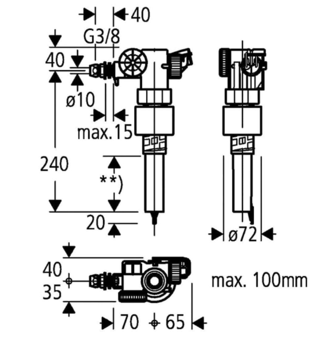 GROHE Side Entry 3/8" Brass Inlet Float Valve 43537000