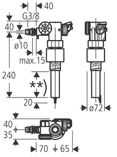 GROHEDAL 37095 Dally Filling Valve for GROHE Cistern 3/8 Brass connection