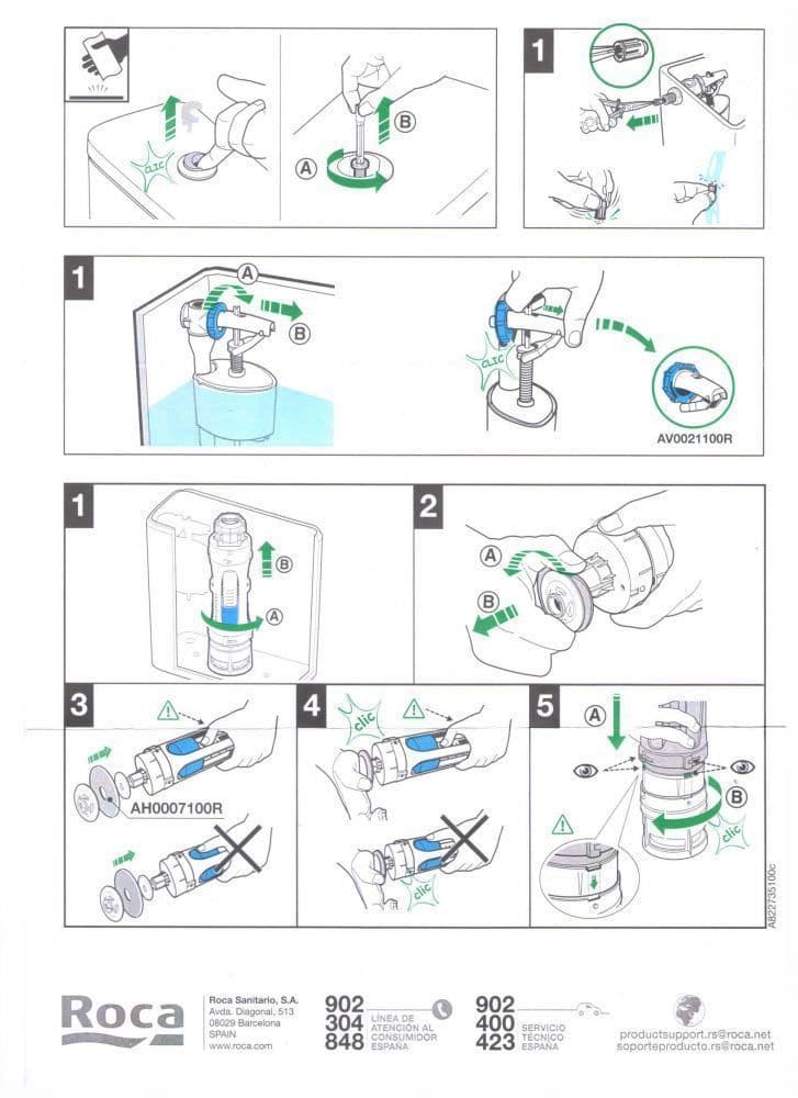 ROCA Dual Flush Drop Valve Syphon AH0004100R Complete Mechanism Half ...