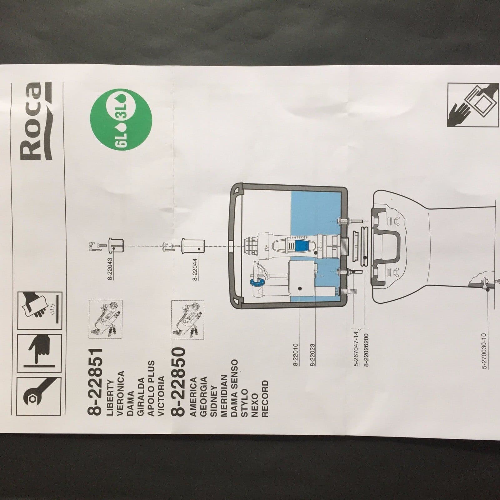 ROCA Dual Flush Drop Valve Syphon AH0004900R Complete Mechanism Half ...