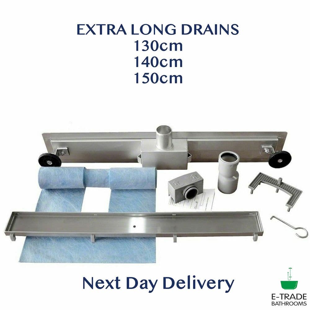 Stainless Steel Linear Floor Shower Drain Wetroom Gutter XL 130-140 ...