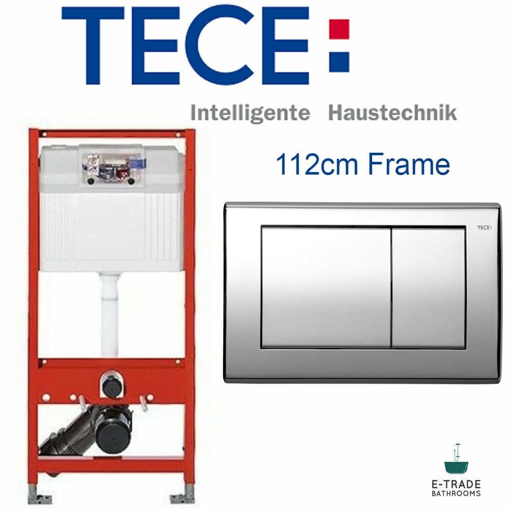 TECE 112cm WC TOILET FRAME PLANUS FLUSH PLATE IN CHROME OR BRUSHED