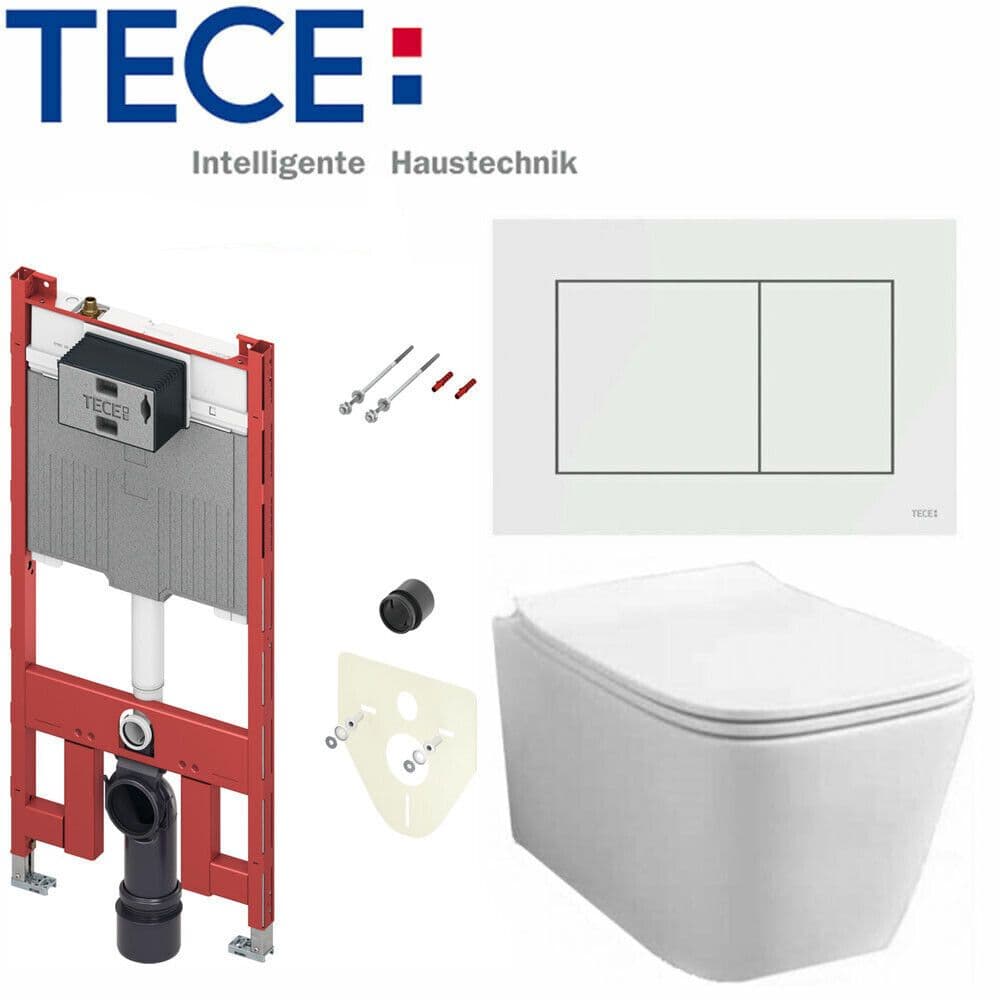 TECE 8cm SLIM FRAME AND FLUSH PLATE WITH RIMLESS WALL HUNG TOILET SOFT ...