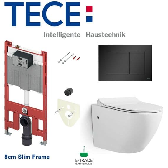 TECE 8cm SLIM TOILET FRAME FLUSH PLATE WALL HUNG COMPACT RIMLESS SOFT ...
