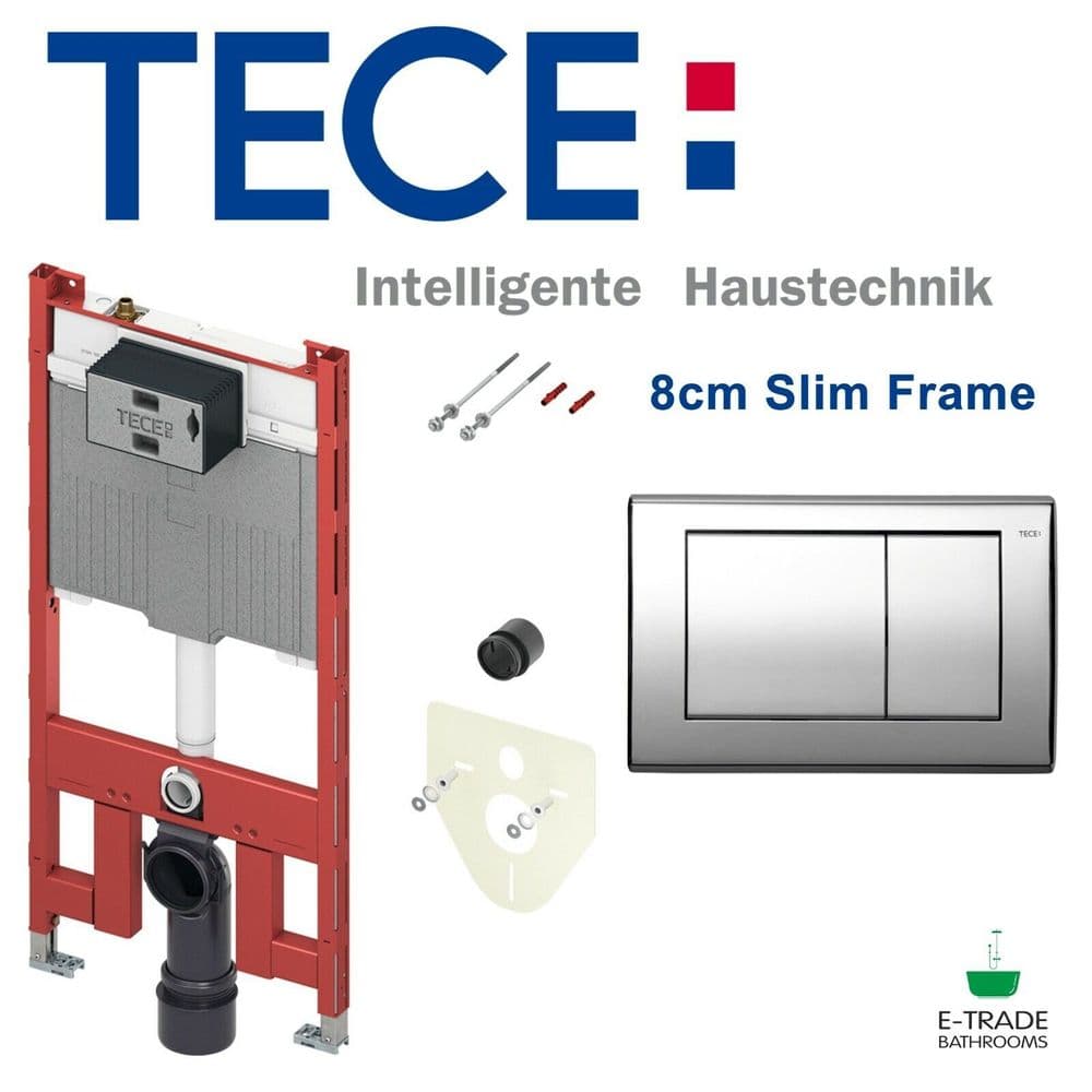 TECE 8CM SLIM WC TOILET FRAME CISTERN DUAL CHROME FLUSH PLATE MADE IN ...