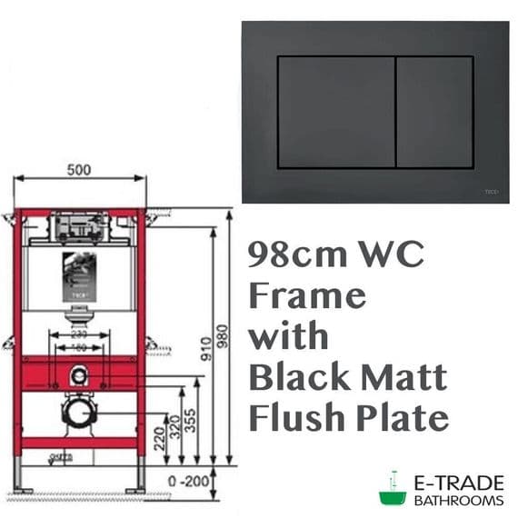 TECE 98cm WC Toilet Frame with Matt Black Flush Plate NOW