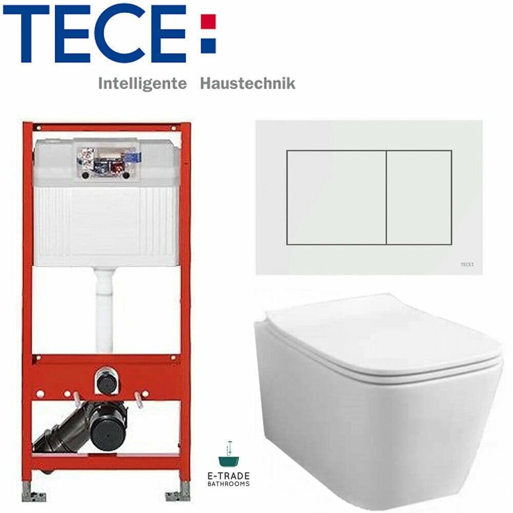 TECE TOILET 112cm FRAME WHITE FLUSH PLATE WALL HUNG RIMLESS WC SOFT CLOSING