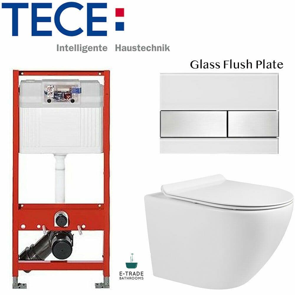 TECE TOILET FRAME GLASS FLUSH PLATE WALL HUNG COMPACT RIMLESS WC SOFT ...