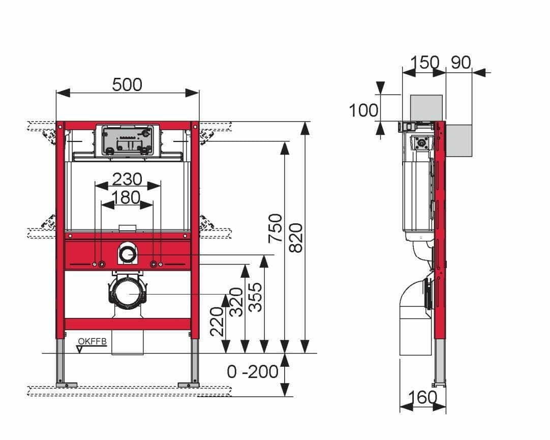 TECE WC SHORT FRAME 82cm GLASS FLUSH PLATE RIMLESS WALL HUNG TOILET ...